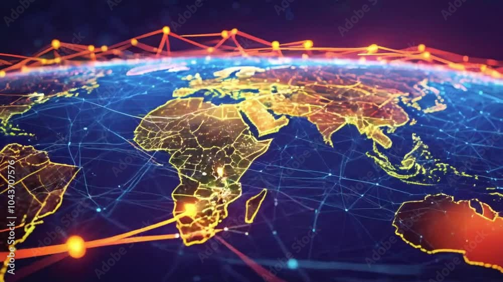 A digital representation of a connected world map with networks and ...