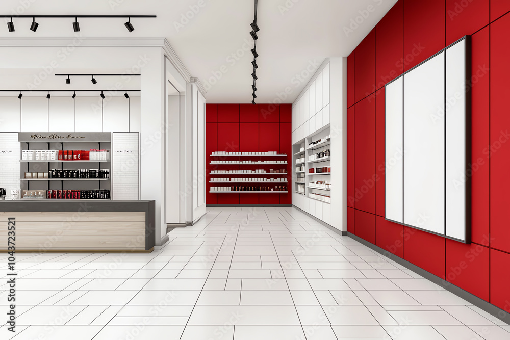 Detailed floor plan sketch of a modern retail interior, showing product ...