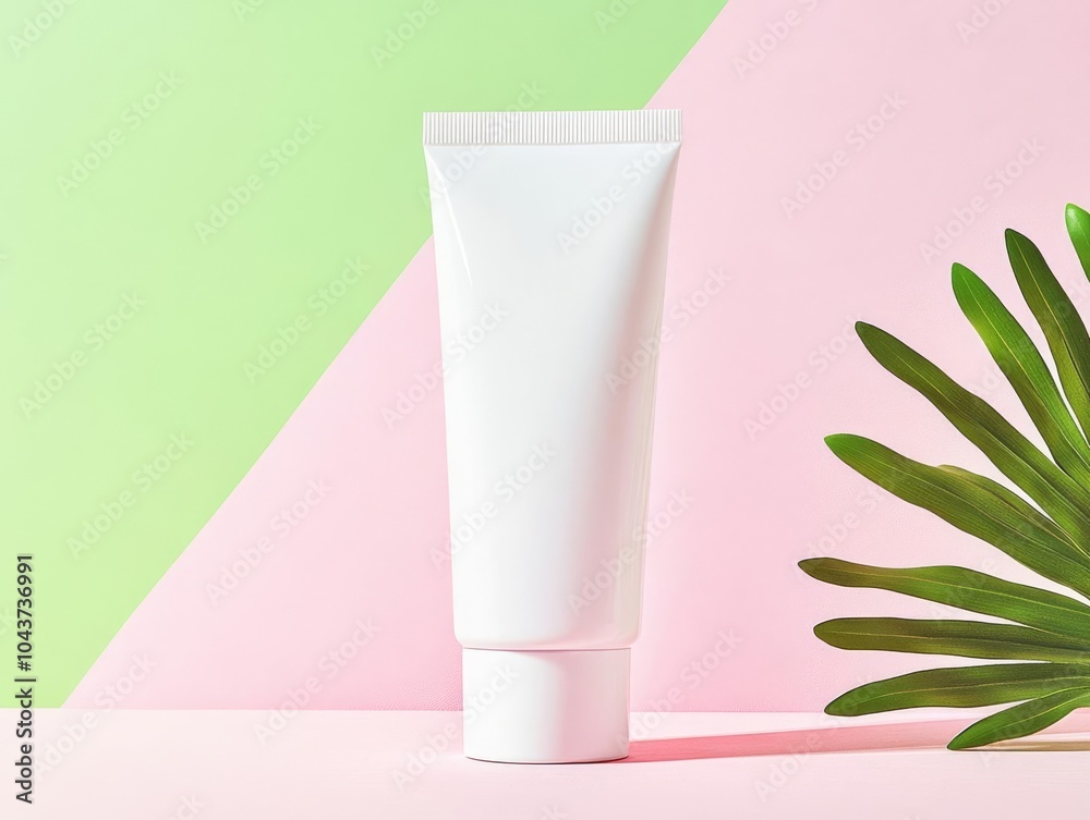 Sunscreen tube mockup on a pastel background with soft shadows, perfect ...