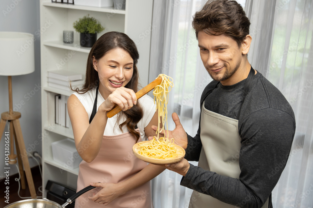 Couple chef influencers on cooking show presenting ingredient of ...