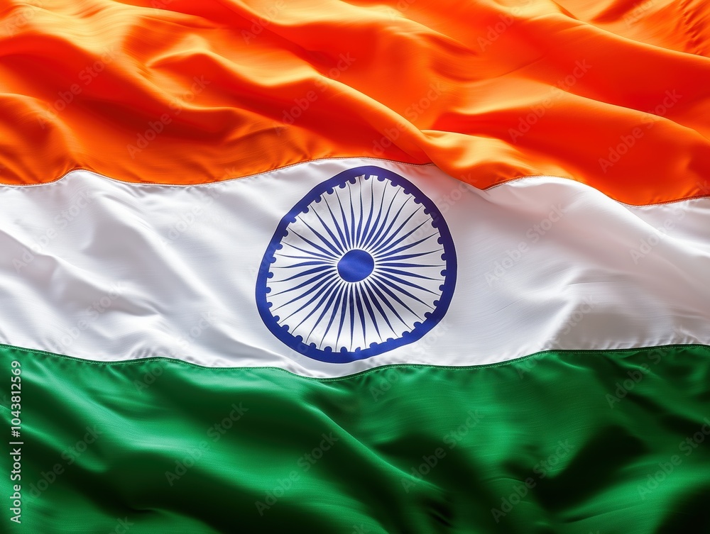 Waving Indian national flag with vibrant tricolor design of saffron ...