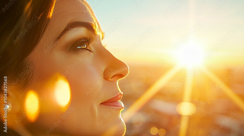 Woman gazing at the sunset, contemplating the future, with a hopeful ...