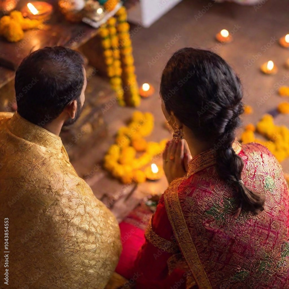 Design an image of male and female adults participating in Diwali ...