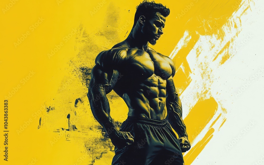 Design a dynamic poster featuring a fit man flexing his lower body ...