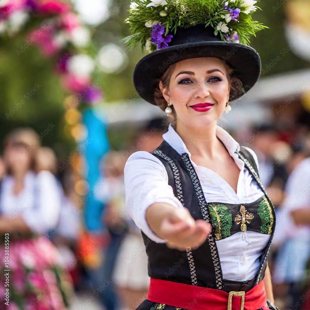 extreme macro portrait woman in bavarian hat with band on Munich ...