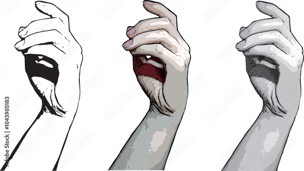 Vector realistic hand comic style outline clip art body parts hand ...