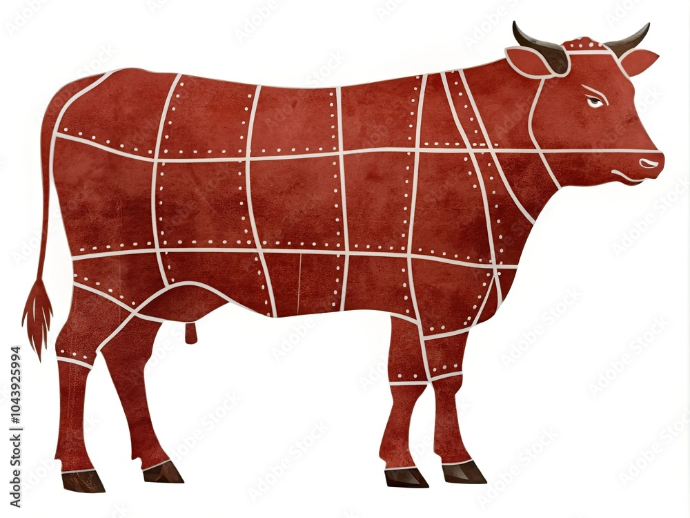 Illustrated Beef Cuts Chart: Culinary Guide to Cow Silhouette with ...