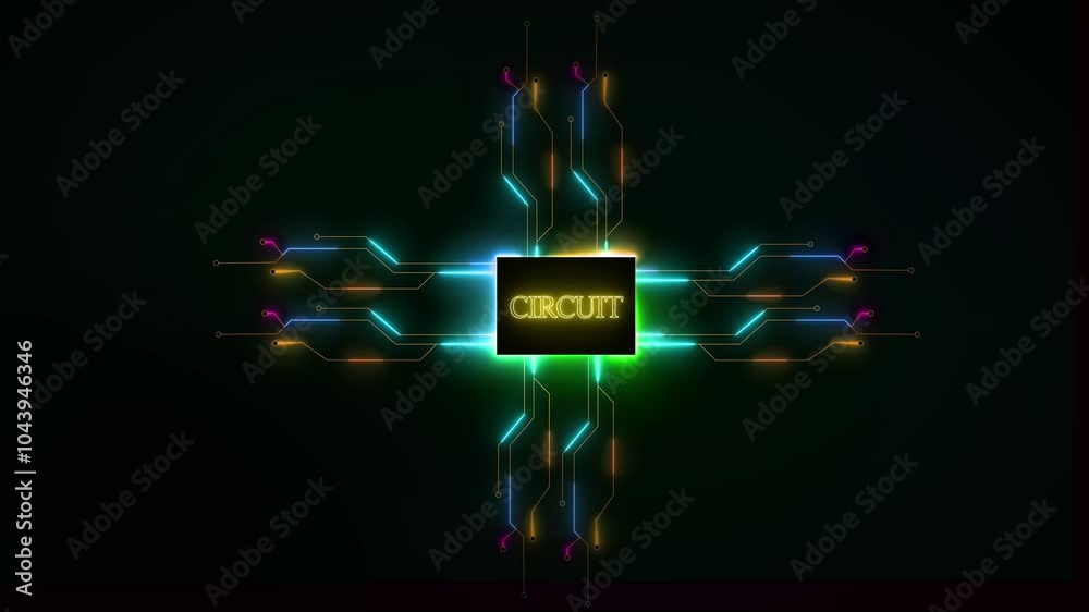 electronic circuit board. Neon Moving electronic circuit board. Animated circuit board. Digital ...