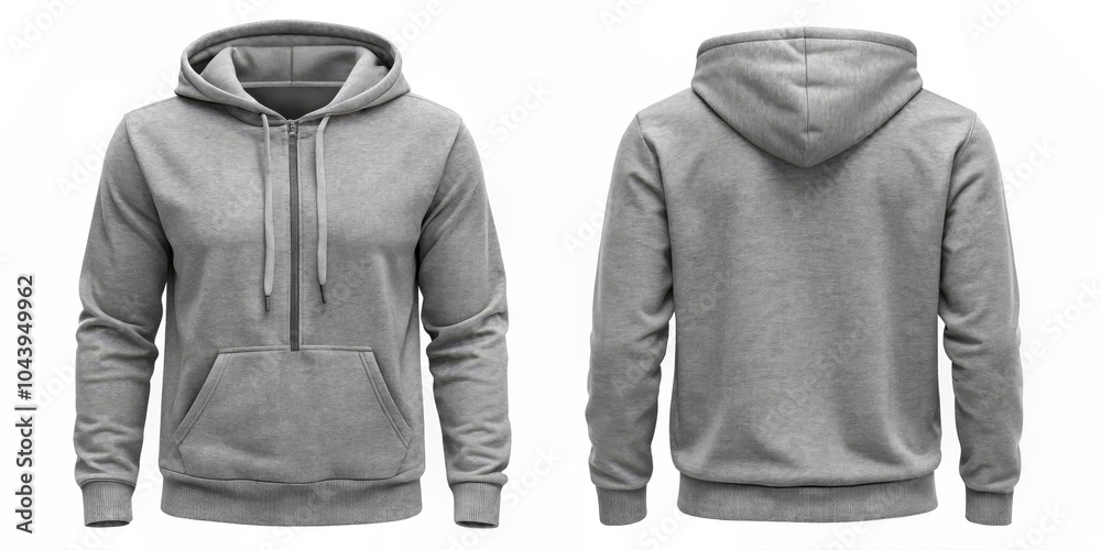 Gray Half Zip Hoodie Mockup, Front and Back View, Hoodie, Mockup Stock ...