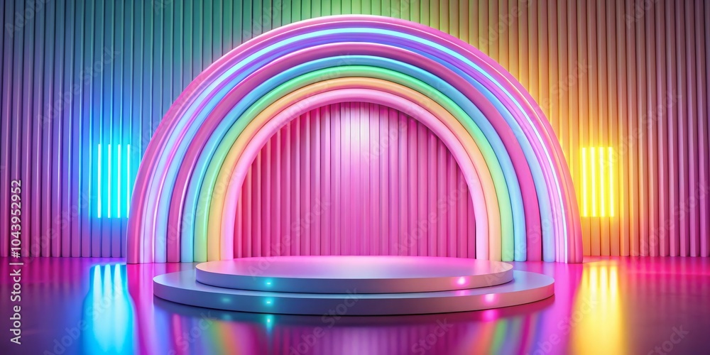 Neon Rainbow Arch with Stage for Product Display, product display, neon ...