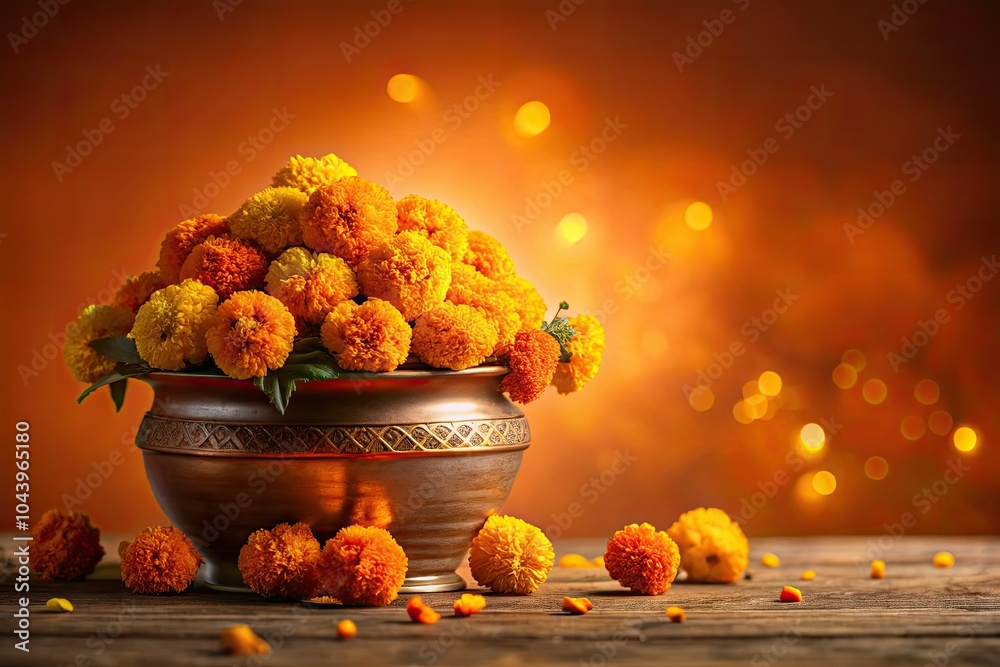 Long Exposure of Marigold Flowers in Traditional Indian Pot for Hindu ...