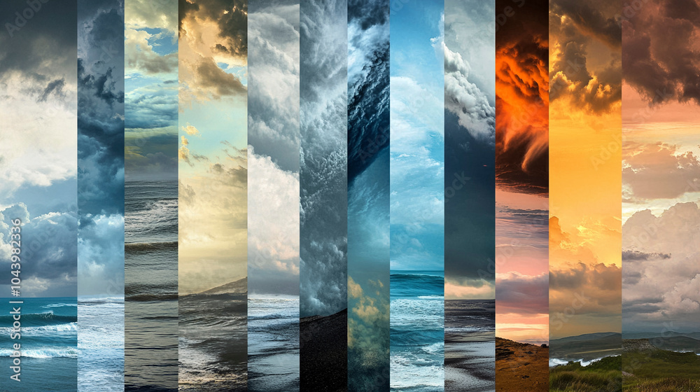 banner design collage displays photos of the sky under various weather ...