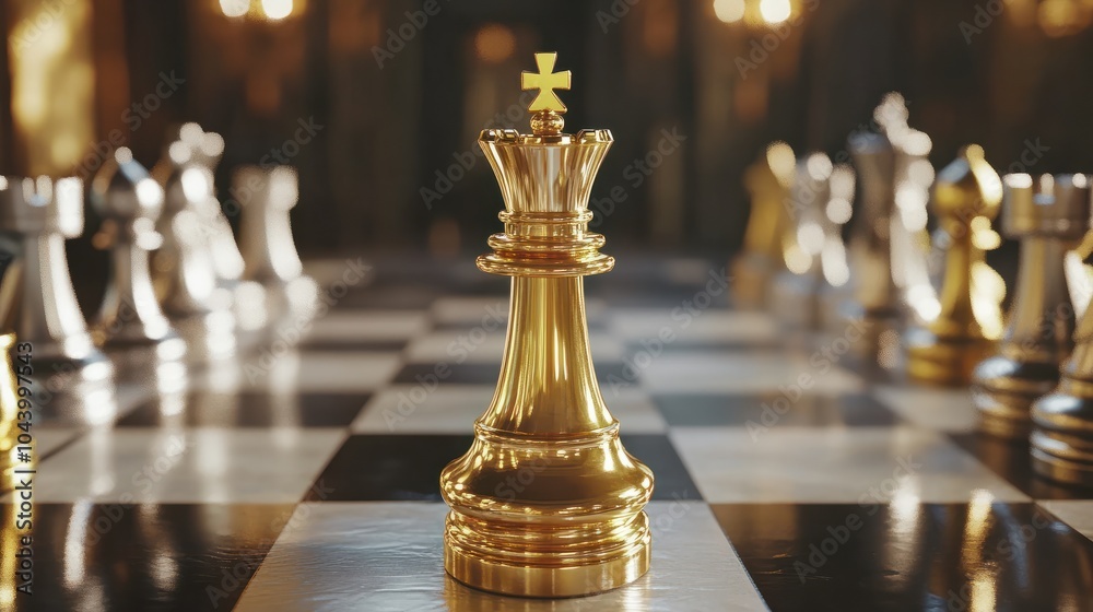 Photo & Art Print King golden chess standing confront of the silver ...