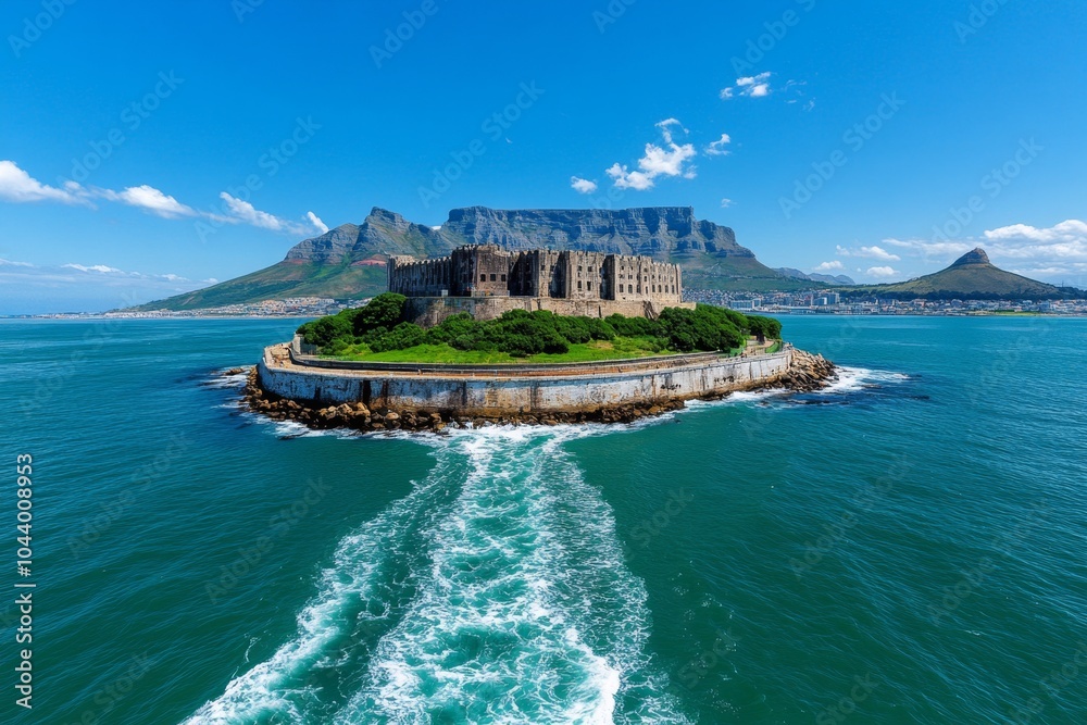 Robben Island off the coast of Cape Town, with its historic prison ...