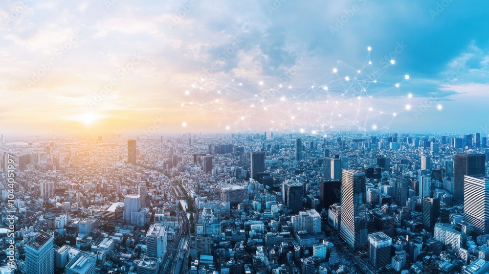 Smart city infrastructure development site, urban landscape with IoT ...