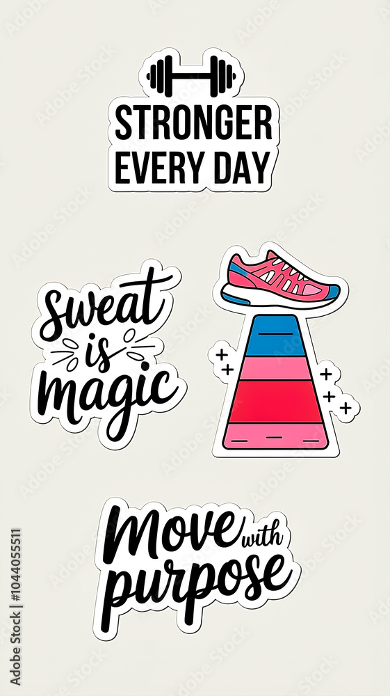 Minimalist inspiring fitness stickers with minimalist icons and ... Minimalist inspiring fitness stickers with minimalist icons and ...