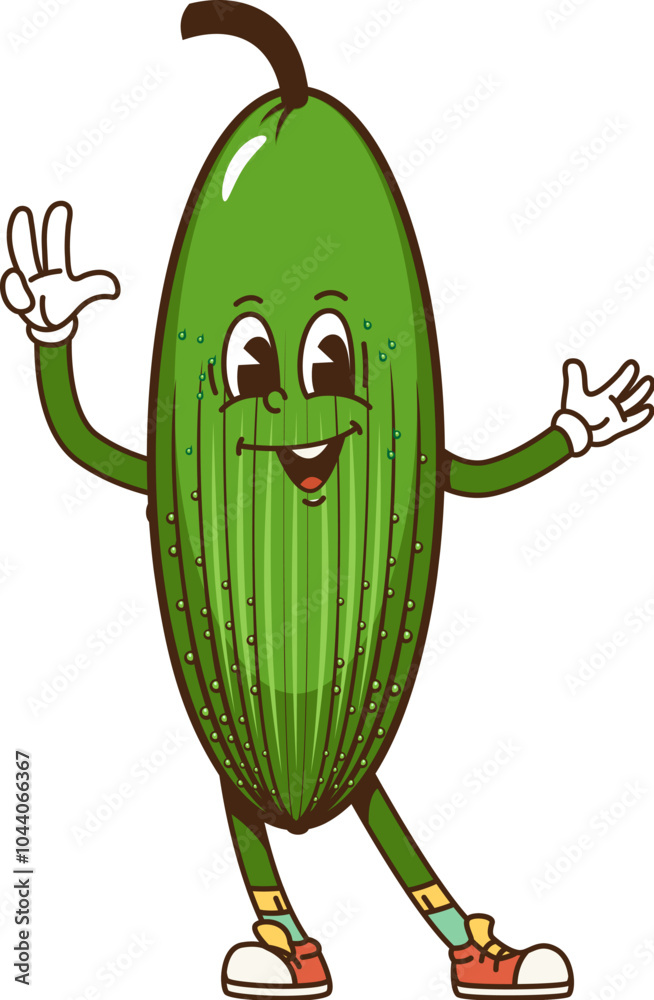 Cartoon groovy cucumber vegetable character with a funky and playful ...