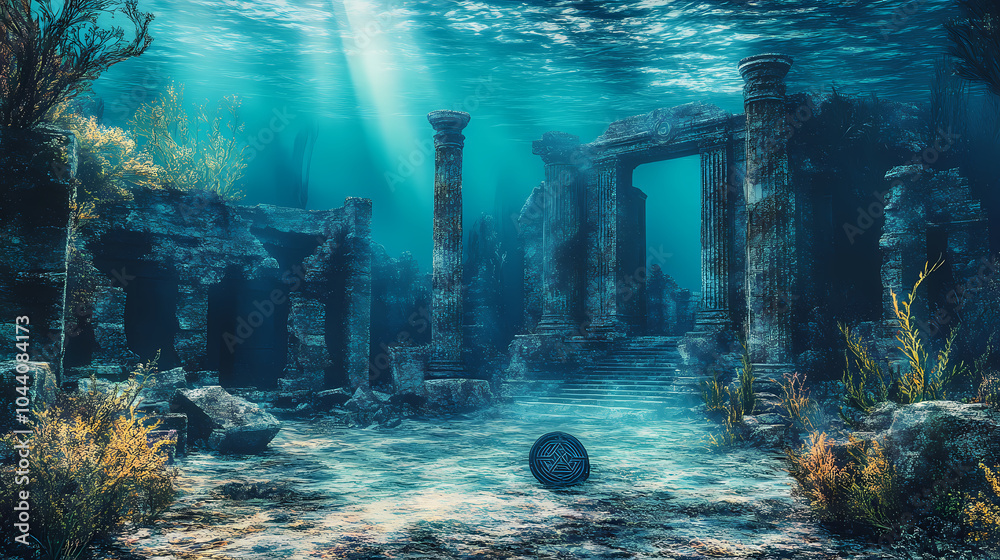 An ethereal underwater illustration scene of the mythical lost city of ...