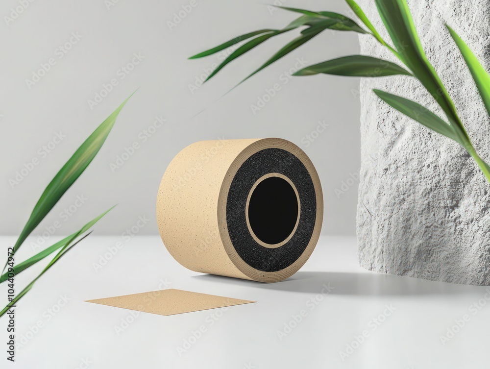 Round promotional sticker label roll mockup, placed on a clean surface ...