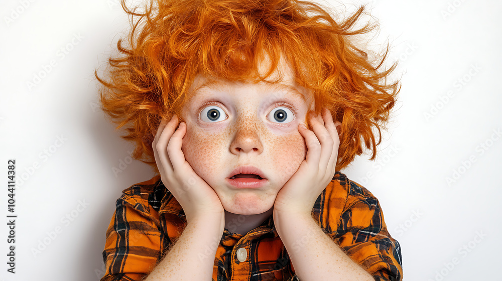 Redhead Boy's Shocked Expression: A young boy with vibrant red hair and ...