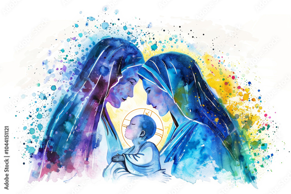 Beautiful watercolor illustrations of the nativity scene depicting the ...