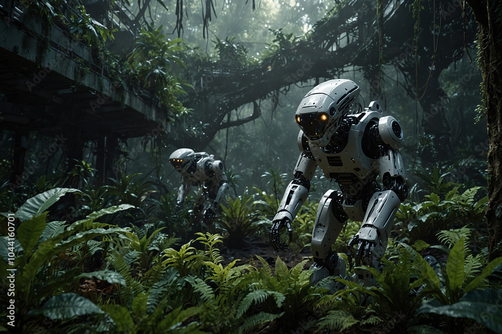Automated factories producing goods in a space colony, advanced ...