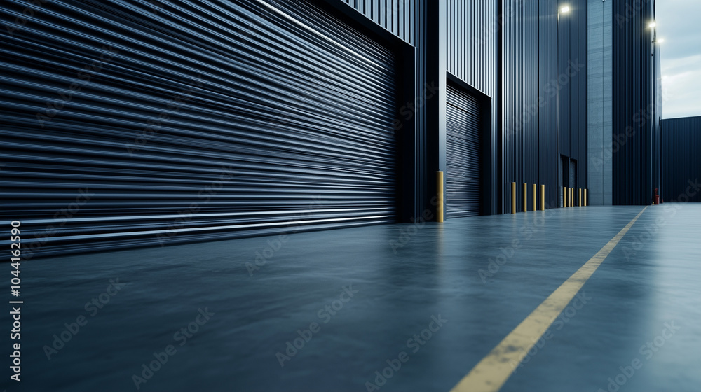 A contemporary industrial warehouse featuring a prominent roller ...