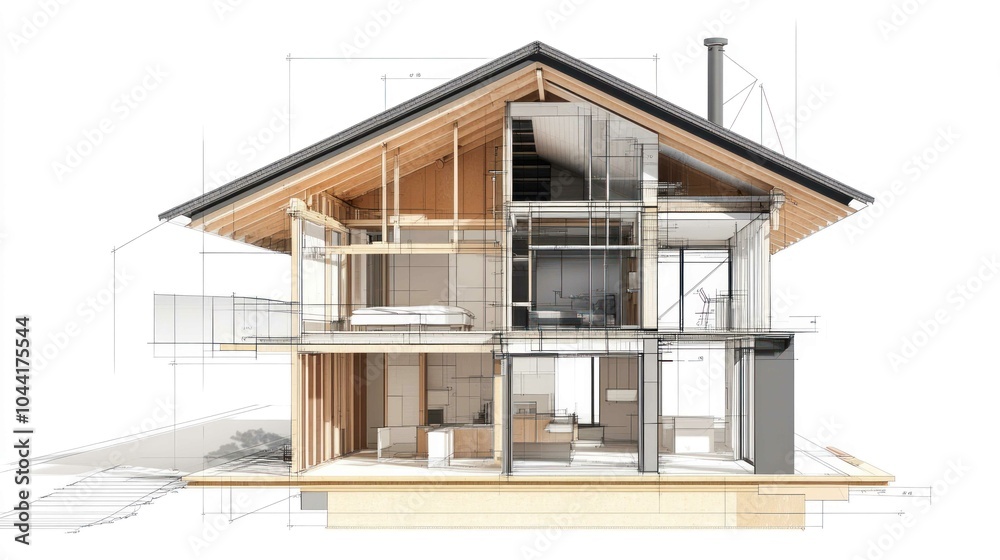 A cross-section of a modern house showcasing its interior layout ...