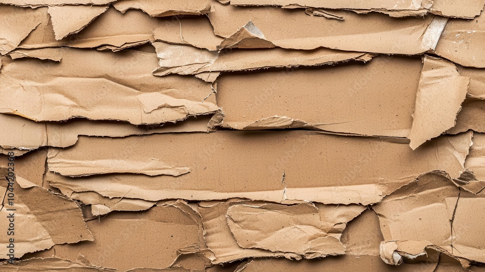 Brown cardboard with worn stickers, rugged texture, recycled material ...
