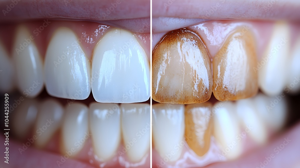 Detailed before-and-after dental cleaning shot, showing teeth free of ...