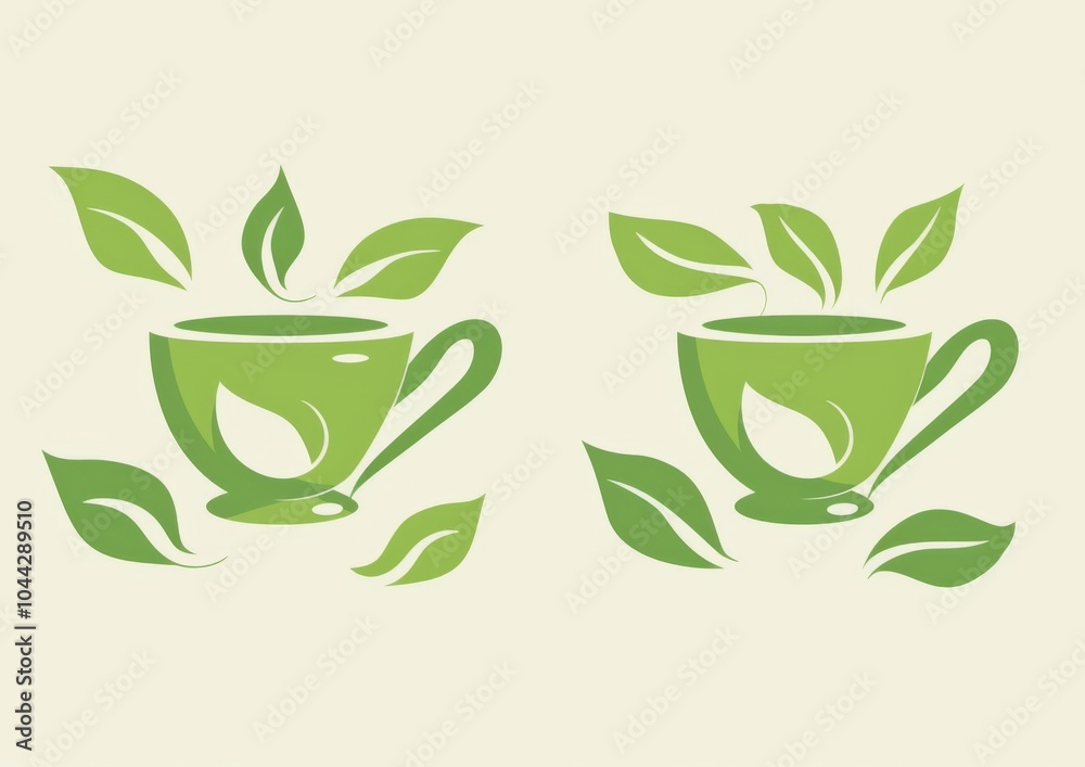 Elegant Set of Tea Logo Designs Featuring Tea Leaves and Cups in a High ...