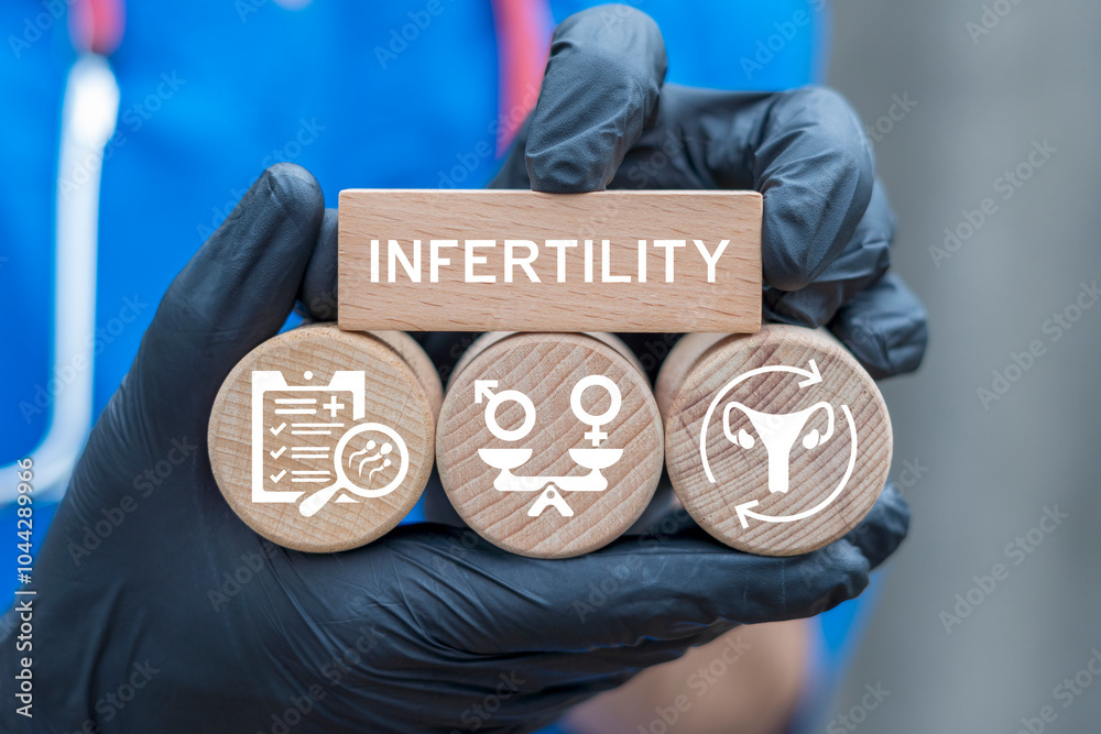 Doctor holdng wooden blocks sees word: INFERTILITY. Infertility or ...