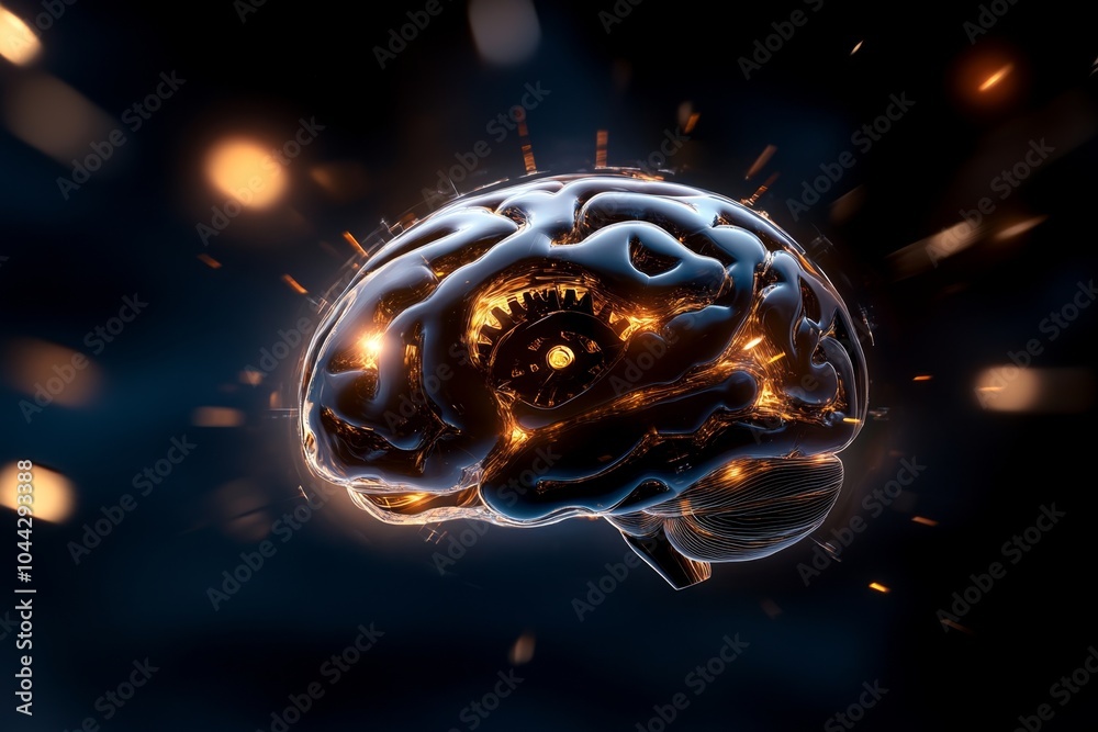 Abstract depiction of a brain and gears turning, representing ...