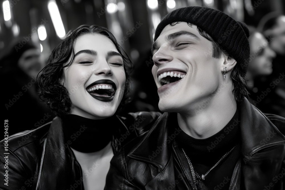 Dark, gothic figure laughing with a friend in a shadowy forest, with ...