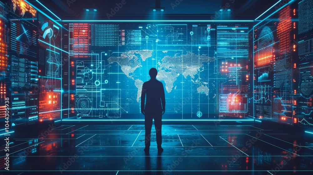 Big data analytics with AI technology. Data analyst analyzing and ...