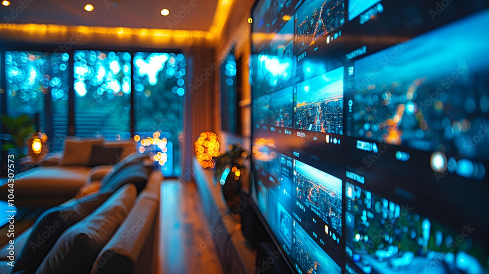 Smart Home Surveillance System Display with Live Camera Feeds Stock ...