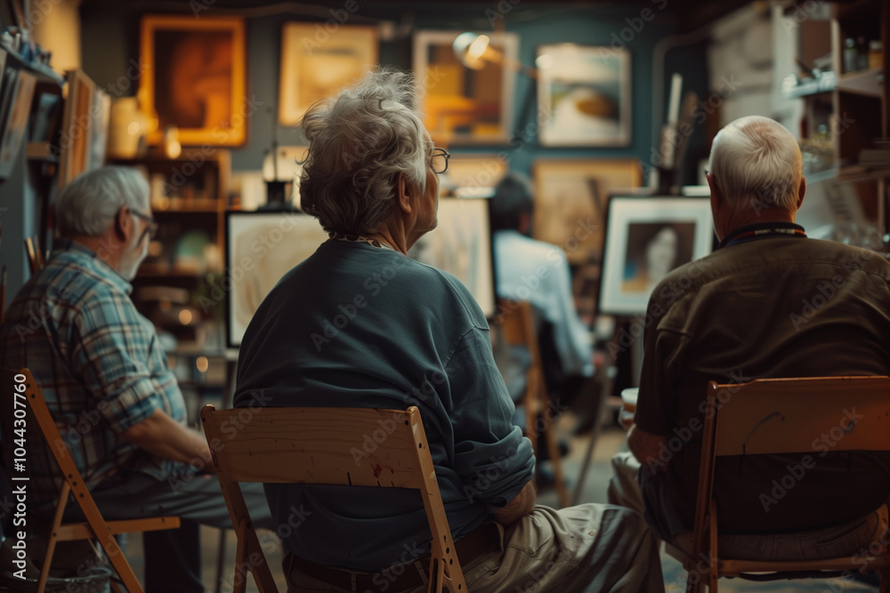 Elderly people attend painting and Creative Art Class in classroom ...