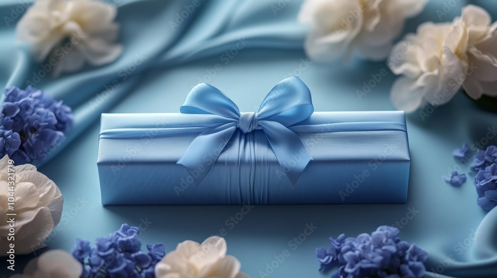Custom blue ribbon packaging mockup featuring elegant wrapping and ...