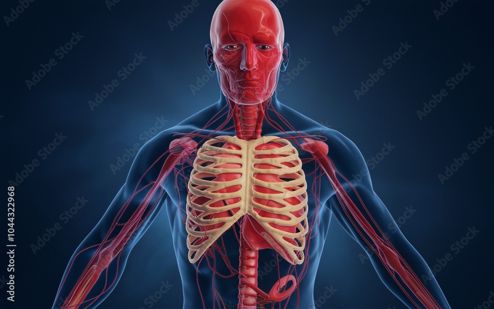 3D Illustration of Human Anatomy, featuring a male torso with visible ...