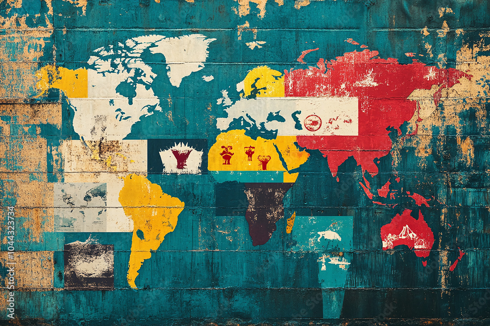 A global map with symbols representing democracy and freedom. Stock ...