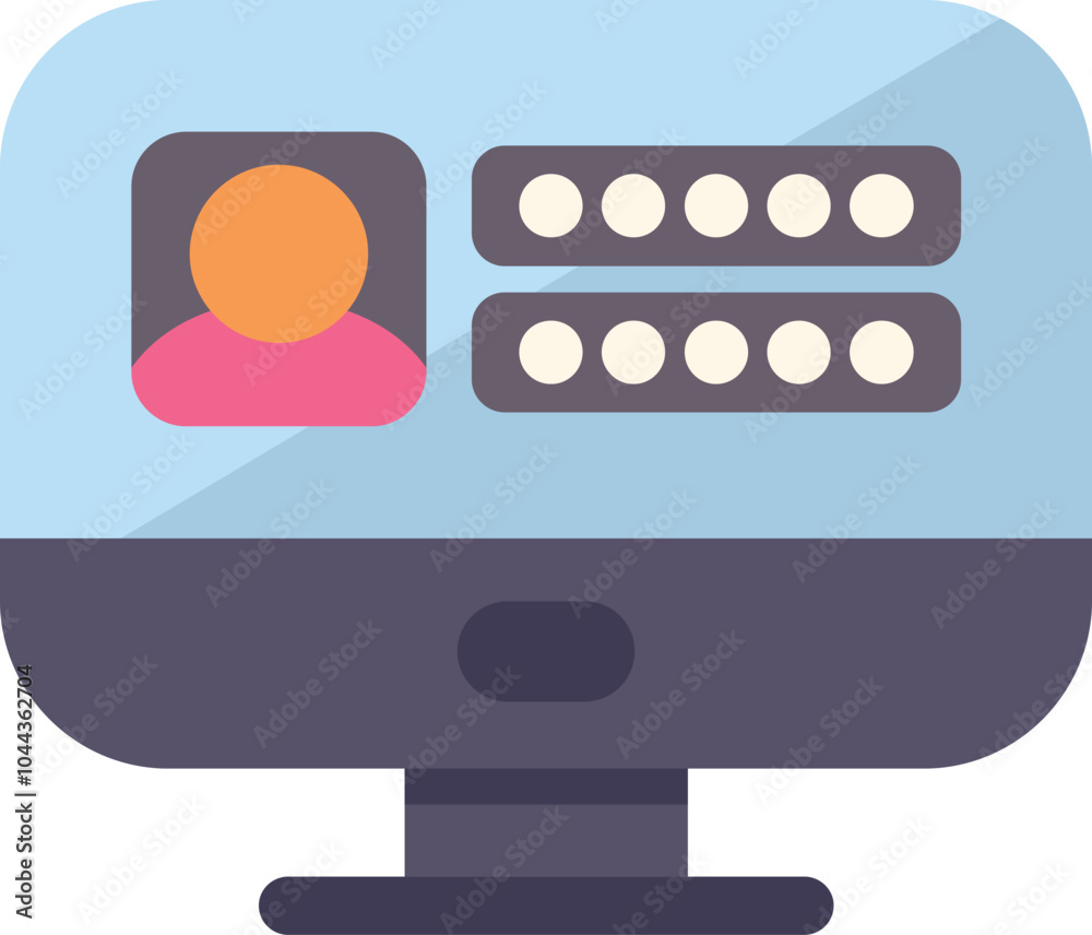 Computer displaying user profile with login and password form, concept of user account, login ...