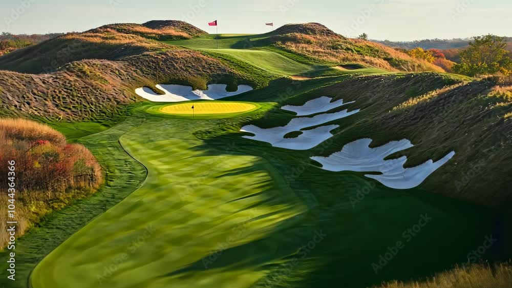 Golf Course with Sand Traps and Green Grass, fairway, bunker, flag ...