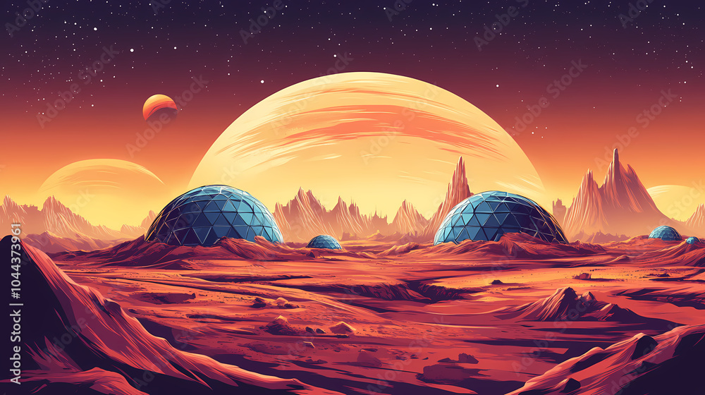 Futuristic space colony on mars with geodesic domes and terraforming in ...