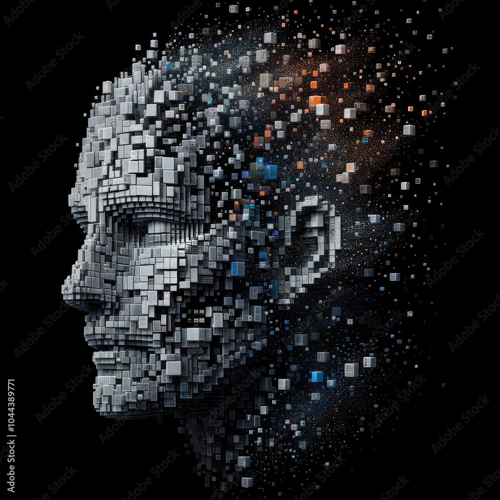 Fragmented Digital Human Face Composed of Cubic Blocks and Pixels ...