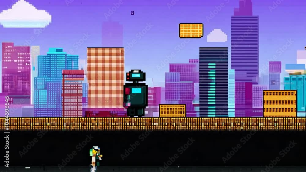 collage art Robot loop walks Pixel 4k city animation game gamer element ...