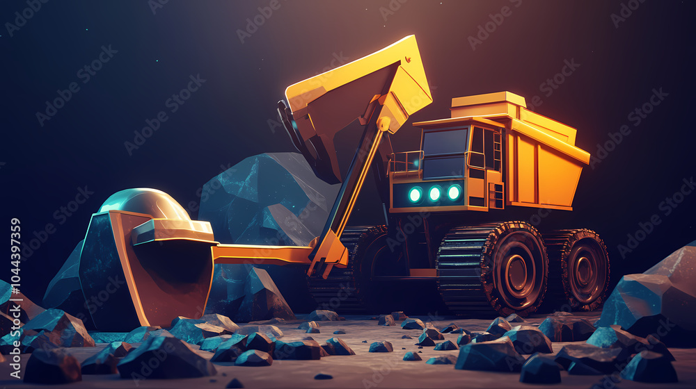 Simplified icons of a pickaxe and a helmet placed beside a stylized ...