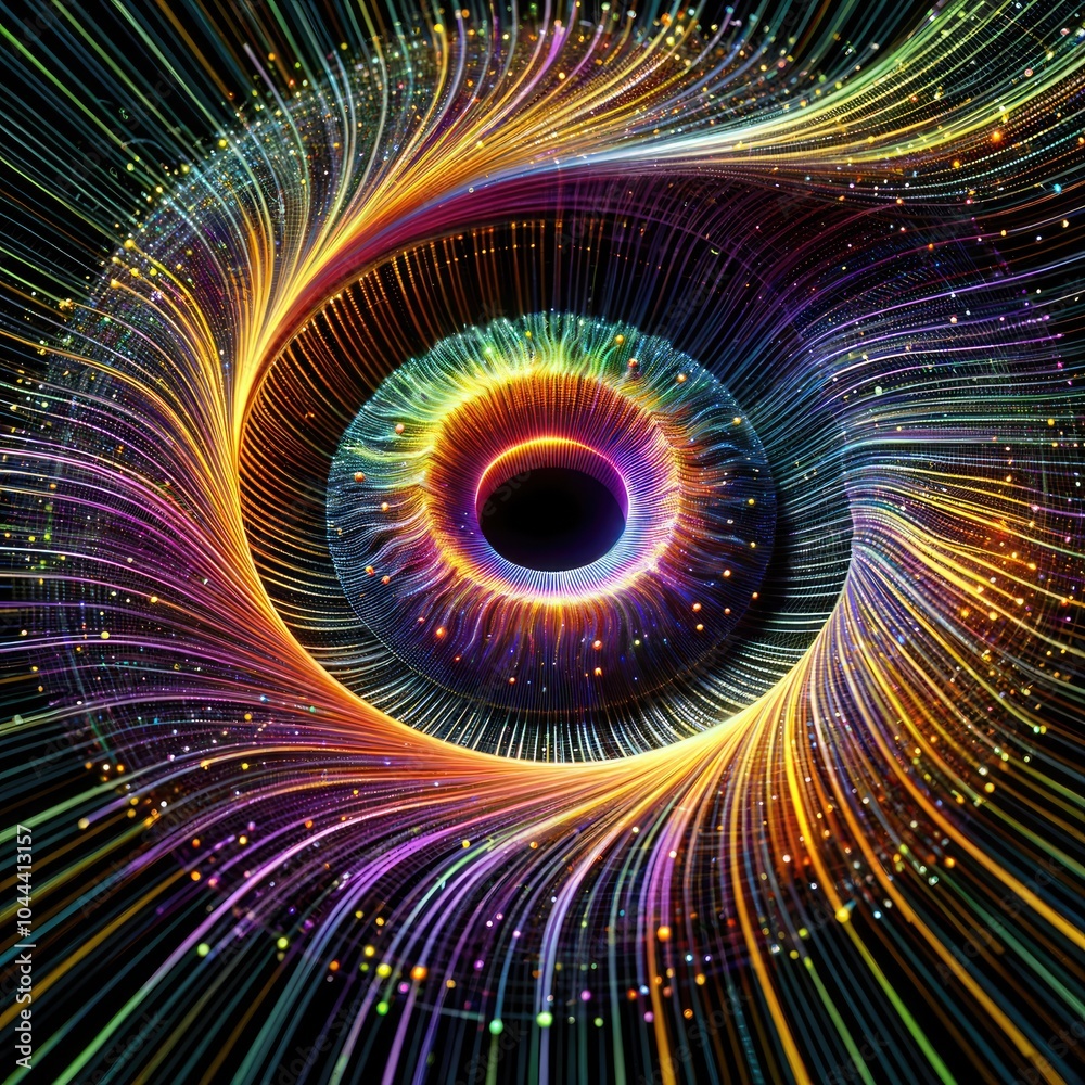 Abstract AI Vision: Vibrant, Swirling Vortex Resembling an Iris with ...