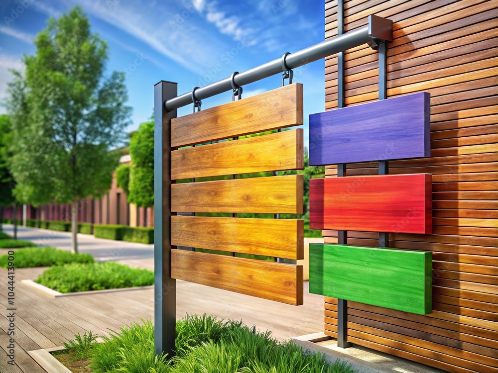 A wooden signage system designed for corporate identity, using ...