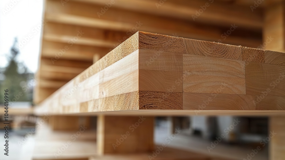 Cross-laminated timber CLT panel close-up, visible wood layers ...