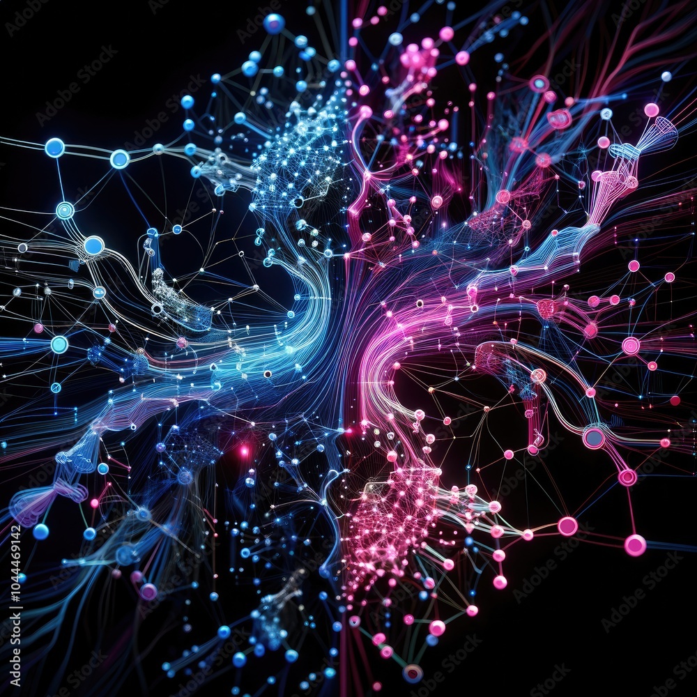 Abstract Neural Network Visualization: Interconnected Nodes and Lines Representing Artificial ...